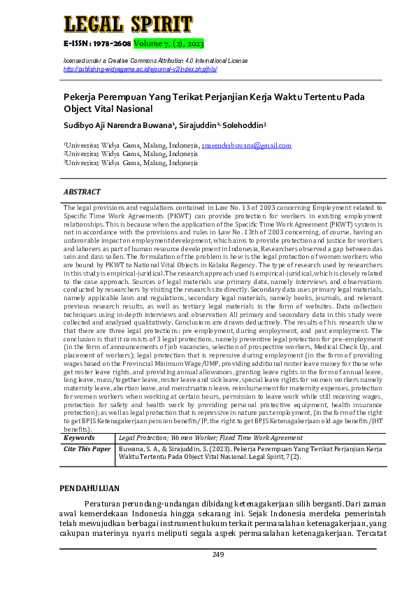 (PDF) Pekerja Perempuan Yang Terikat Perjanjian Kerja Waktu Tertentu ...