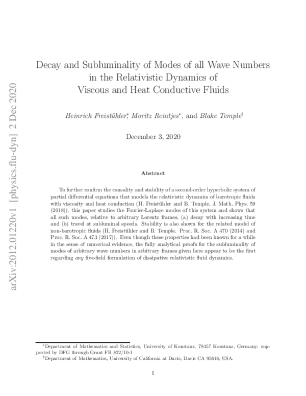 (PDF) Decay and subluminality of modes of all wave numbers in the ...
