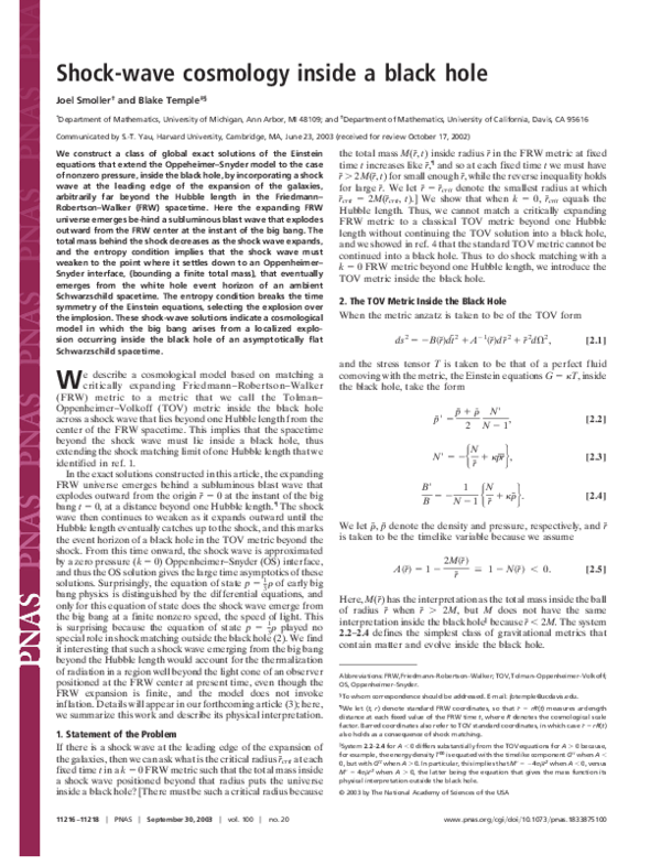 (PDF) Shock-wave cosmology inside a black hole