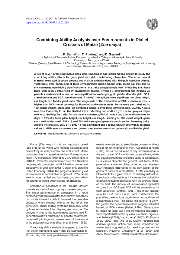 (PDF) Combining Ability in Maize Diallel Crosses