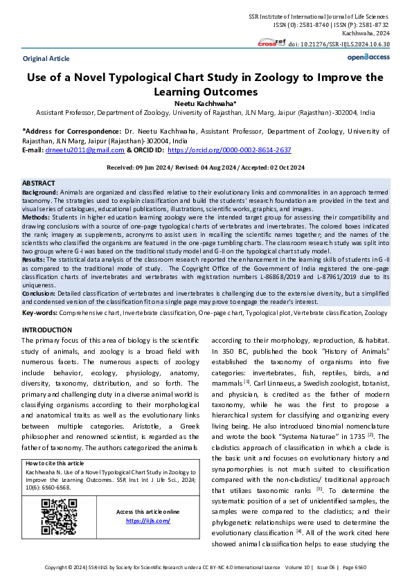 (PDF) Use of a Novel Typological Chart Study in Zoology to Improve the ...