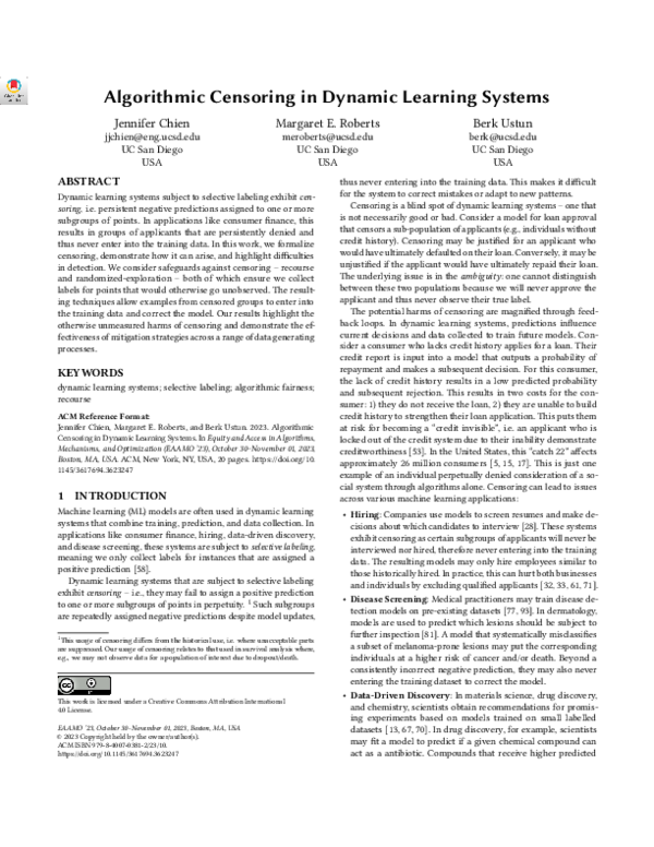 (PDF) Algorithmic Censoring in Dynamic Learning Systems