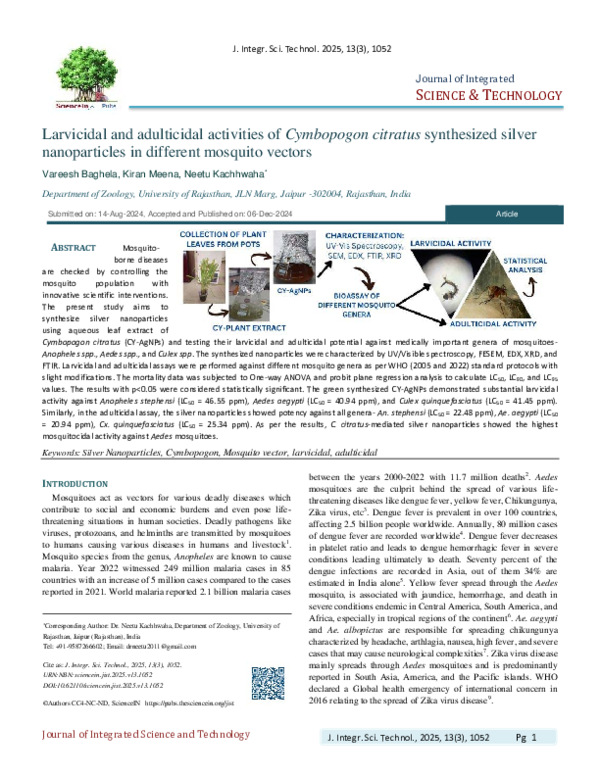 (PDF) Larvicidal and adulticidal activities of Cymbopogon citratus synthesized silver ...