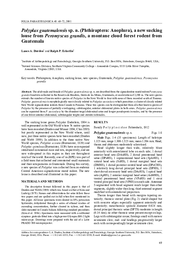 (PDF) Polyplax guatemalensis sp. n. (Phthiraptera: Anoplura), a new ...