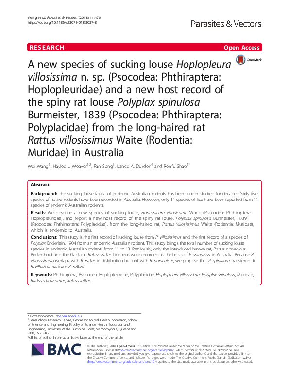 (PDF) A new species of sucking louse Hoplopleura villosissima n. sp ...