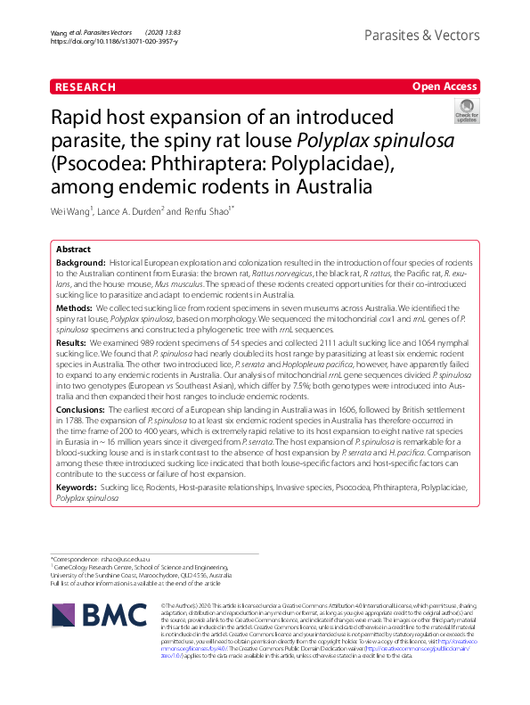 (PDF) Rapid host expansion of an introduced parasite, the spiny rat ...