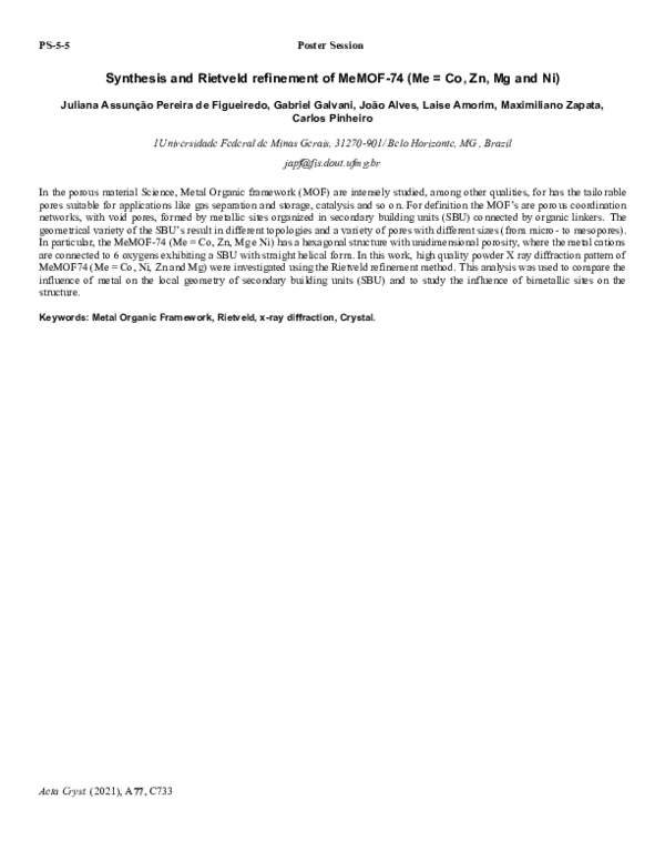 (PDF) Synthesis and Rietveld refinement of MeMOF-74
