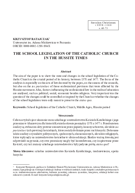 (PDF) The school legislation of the Catholic Church in the Hussitian times