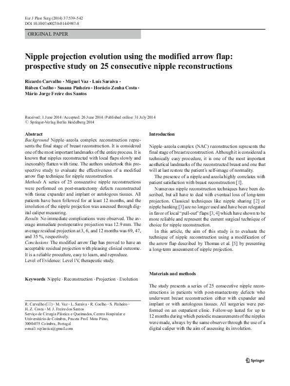 (PDF) Nipple projection evolution using the modified arrow flap: prospective study on 25 ...