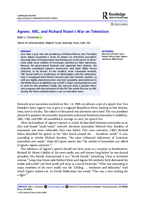 (PDF) Agnew ABC and Richard Nixon s War on Television