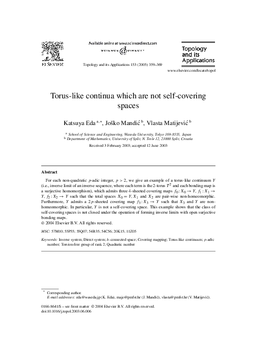 (PDF) Torus-like continua which are not self-covering spaces