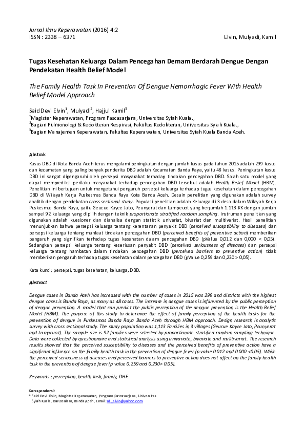 (PDF) The Family Health Task In Prevention Of Dengue Hemorrhagic Fever ...