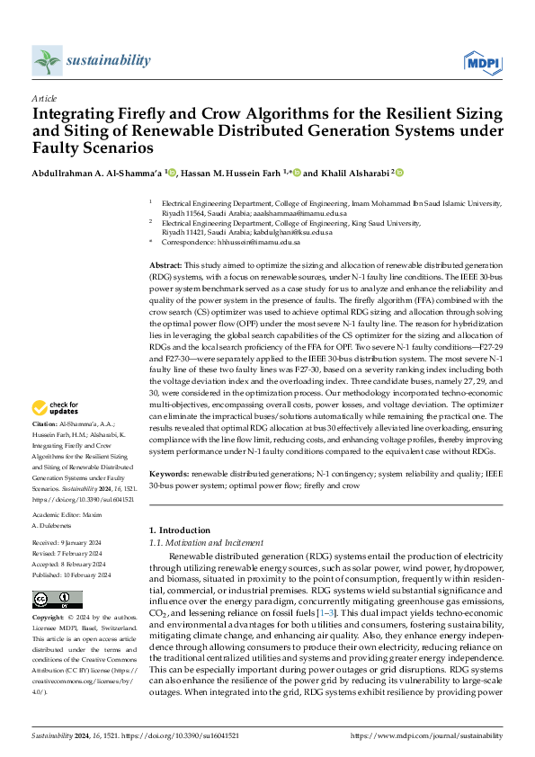 (PDF) Integrating Firefly and Crow Algorithms for the Resilient Sizing and Siting of Renewable ...