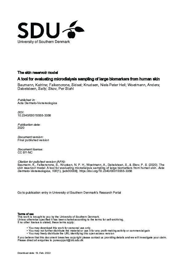 (PDF) The Skin Reservoir Model: A Tool for Evaluating Microdialysis ...
