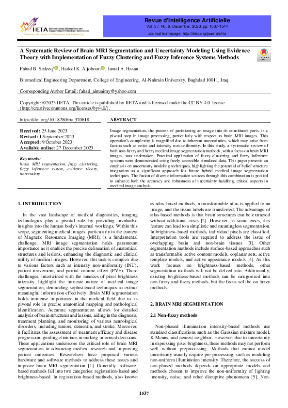(PDF) A Systematic Review of Brain MRI Segmentation and Uncertainty Modeling Using Evidence ...