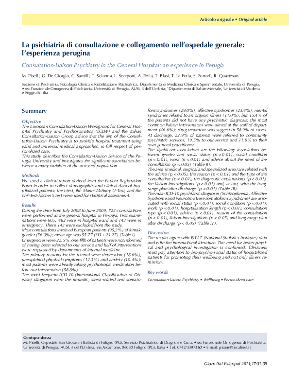 (PDF) Consultation-Liaison Psychiatry in the General Hospital: an ...