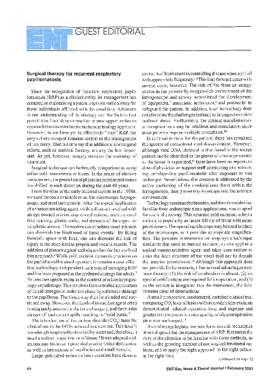 (PDF) Surgical Therapy for Recurrent Respiratory Papillomatosis