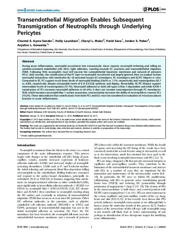 (PDF) Transendothelial Migration Enables Subsequent Transmigration of ...
