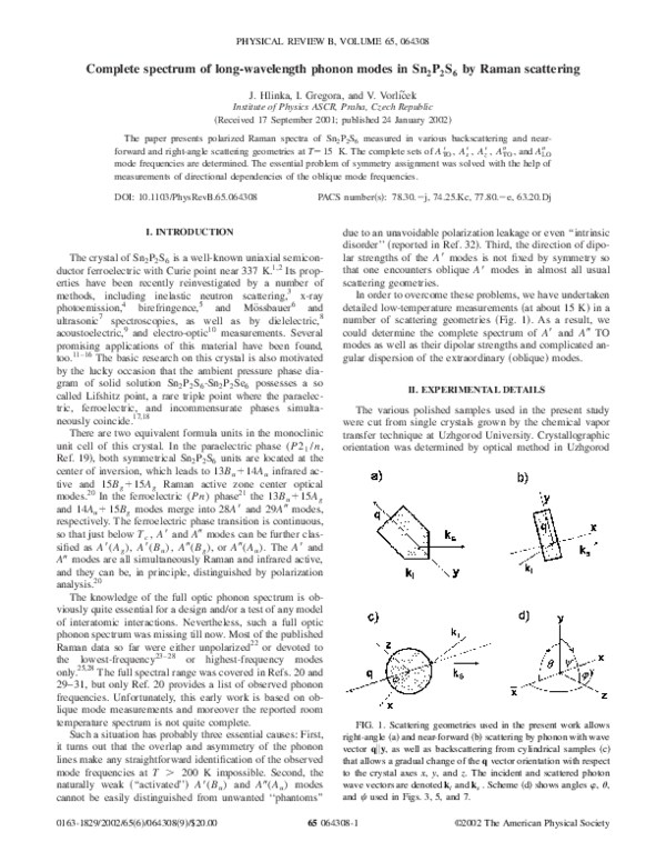 (PDF) Complete spectrum of long-wavelength phonon modes inSn2P2S6by ...