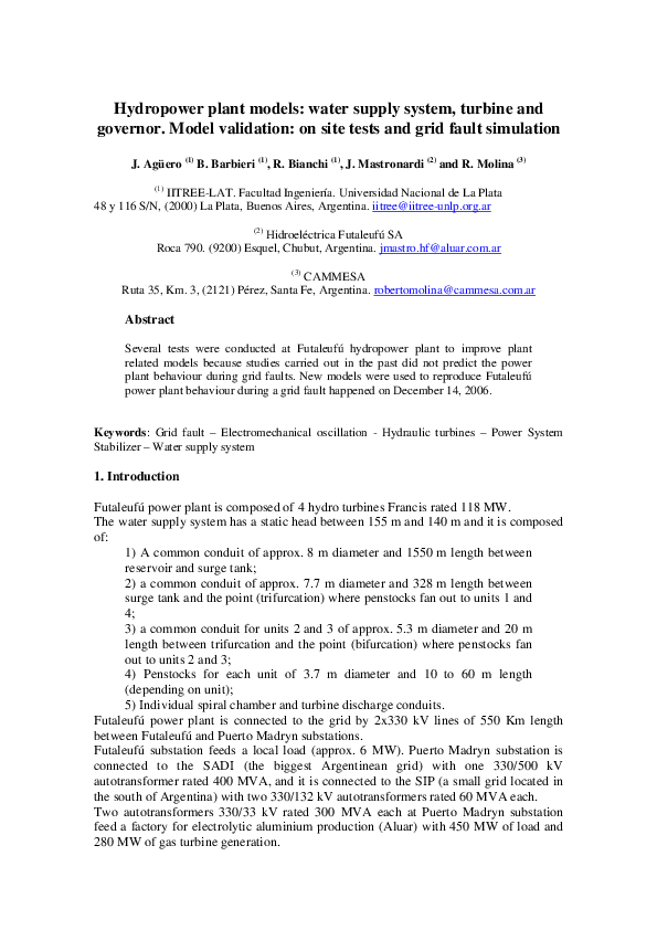 (PDF) Hydropower plant models: water supply system, turbine and ...