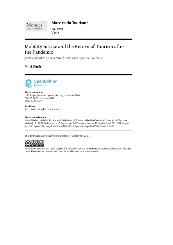 (PDF) Mobility Justice and the Return of Tourism after the Pandemic