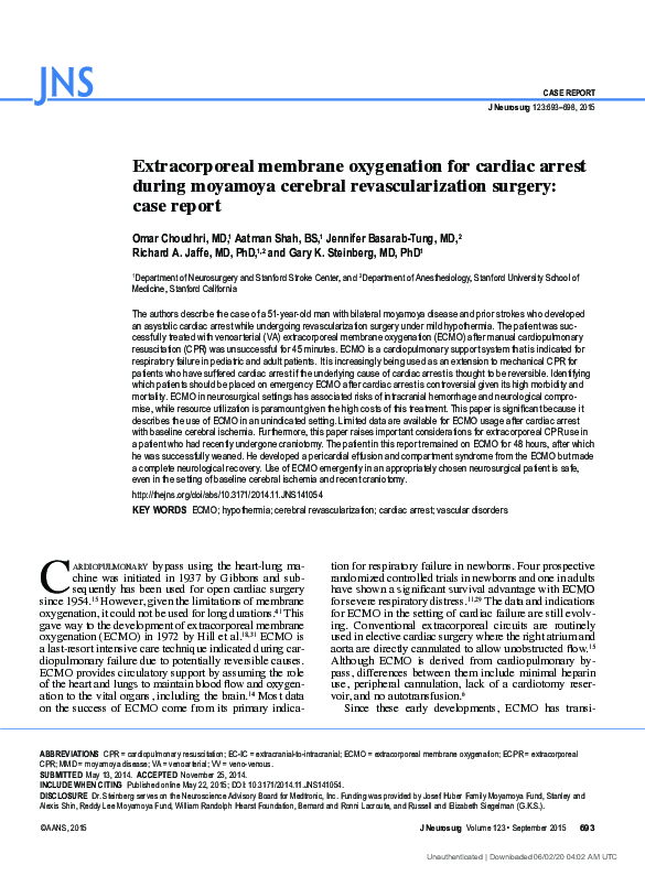 (PDF) Extracorporeal membrane oxygenation for cardiac arrest during ...