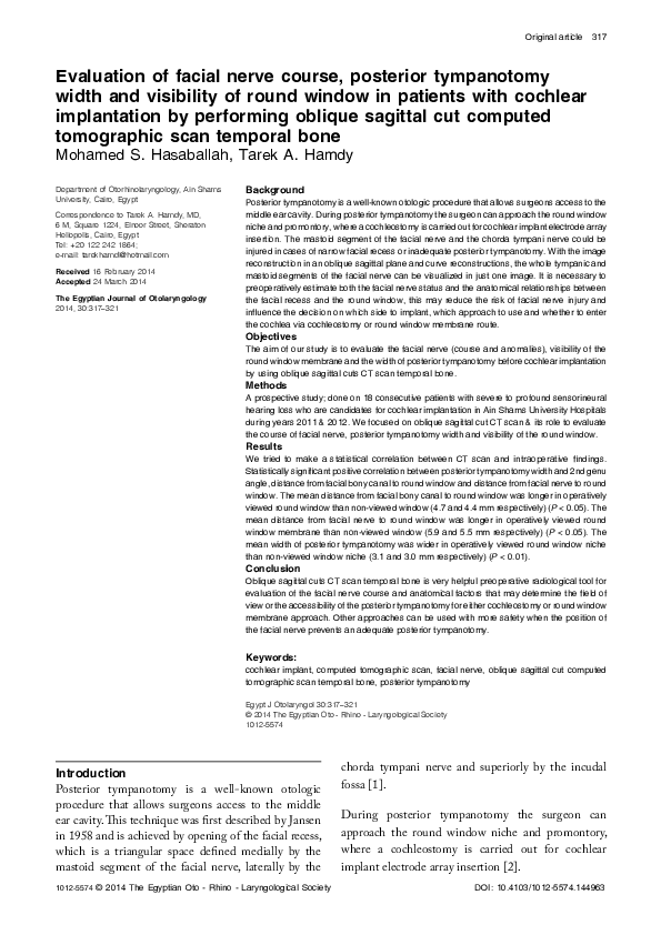 (PDF) Evaluation of facial nerve course, posterior tympanotomy width and visibility of round ...