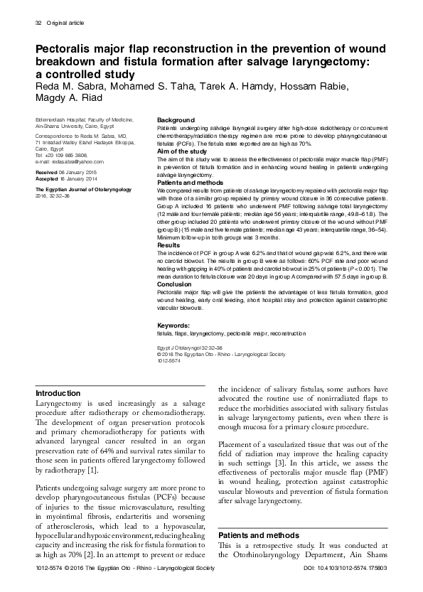 (PDF) Pectoralis major flap reconstruction in the prevention of wound ...