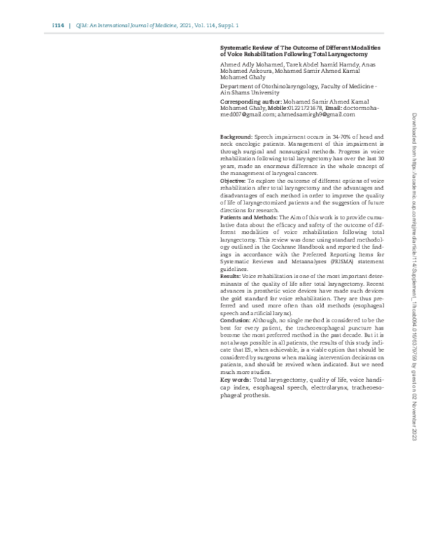 (PDF) Systematic Review of The Outcome of Different Modalities of Voice ...