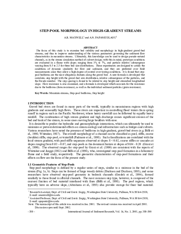 (PDF) Step-Pool Morphology in High-Gradient Countersunk Culverts