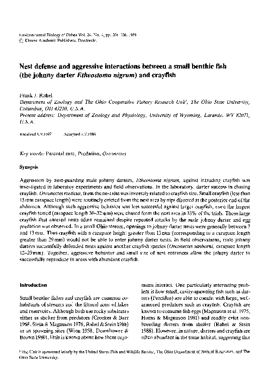 (PDF) Nest defense and aggressive interactions between a small benthic ...