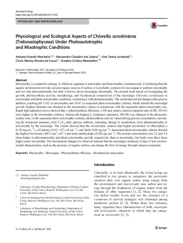 (PDF) Physiological and Ecological Aspects of Chlorella sorokiniana (Trebouxiophyceae) Under ...