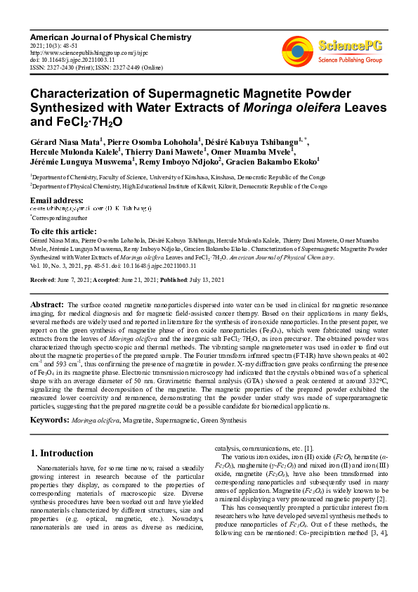 (PDF) Characterization of Supermagnetic Magnetite Powder Synthesized ...