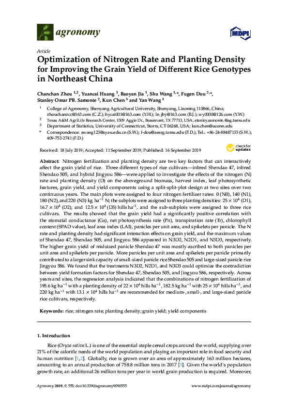 (PDF) Optimization of Nitrogen Rate and Planting Density for Improving ...