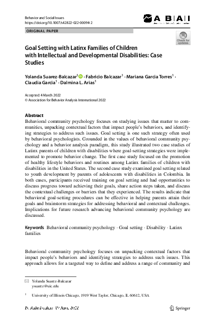 (PDF) Goal Setting with Latinx Families of Children with Intellectual and Developmental ...