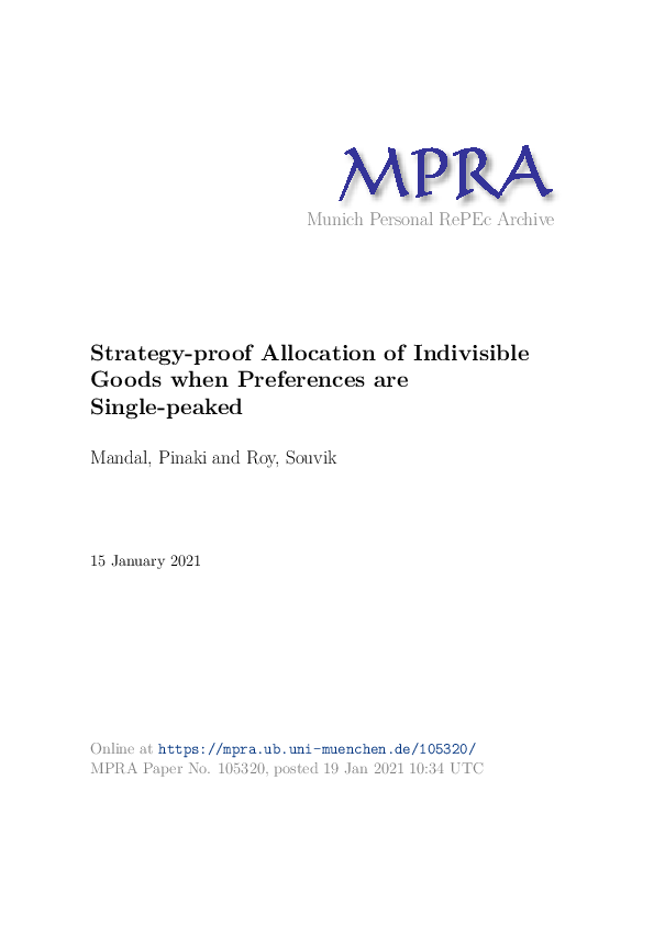 (PDF) Strategy-proof Allocation of Indivisible Goods when Preferences are Single-peaked