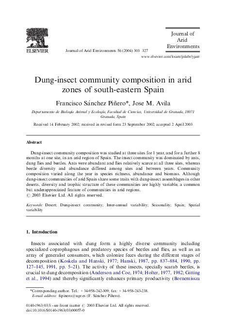 (PDF) Dung-insect community composition in arid zones of south-eastern ...