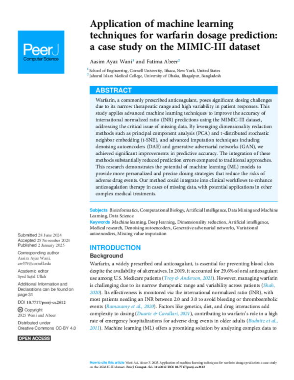 (PDF) Application of machine learning techniques for warfarin dosage ...