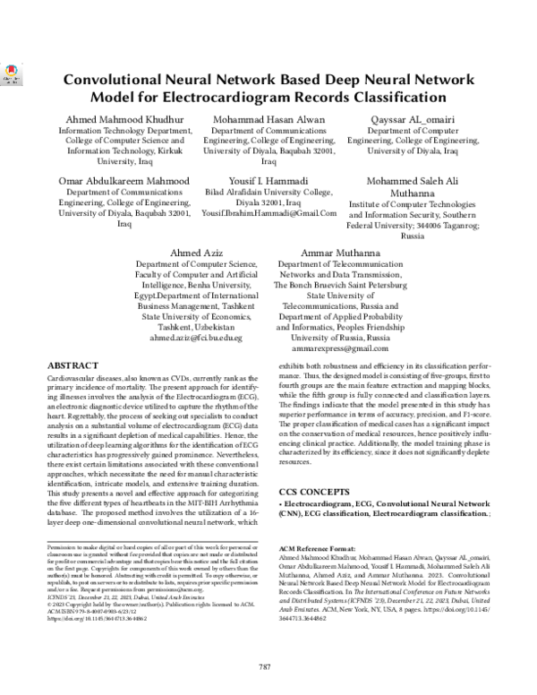 (PDF) Convolutional Neural Network Based Deep Neural Network Model for Electrocardiogram Records ...