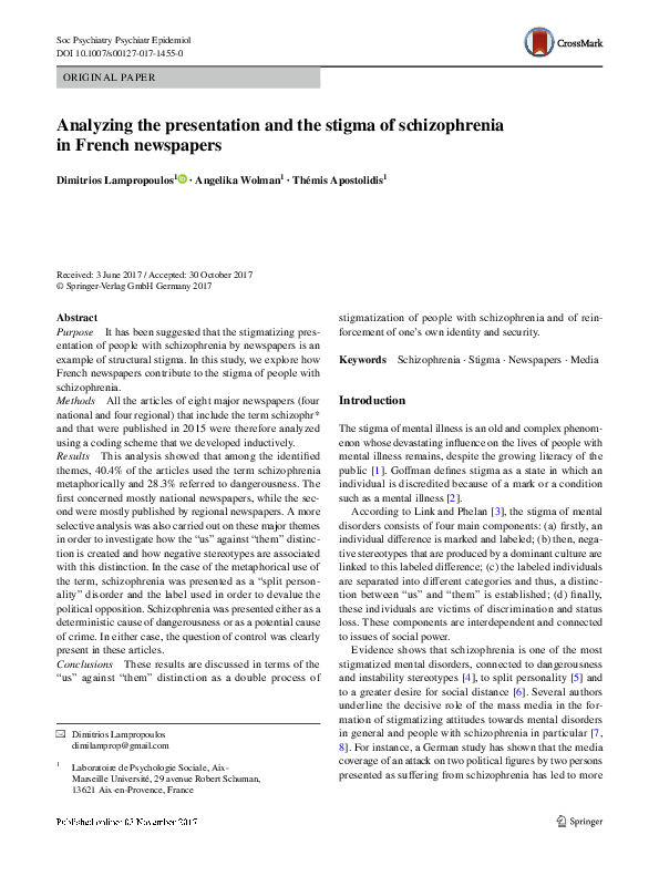 (PDF) Analyzing the presentation and the stigma of schizophrenia in ...