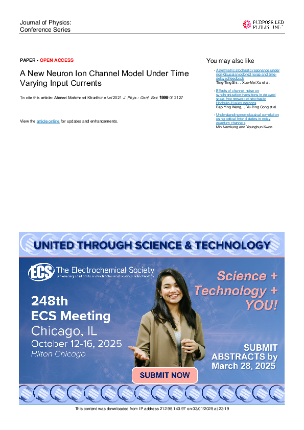 (PDF) A New Neuron Ion Channel Model Under Time Varying Input Currents