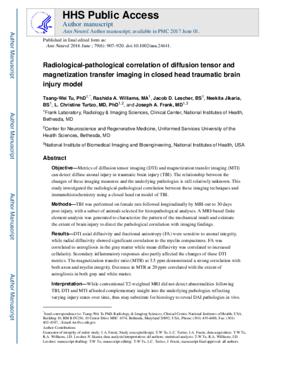 (PDF) Radiological-pathological correlation of diffusion tensor and ...