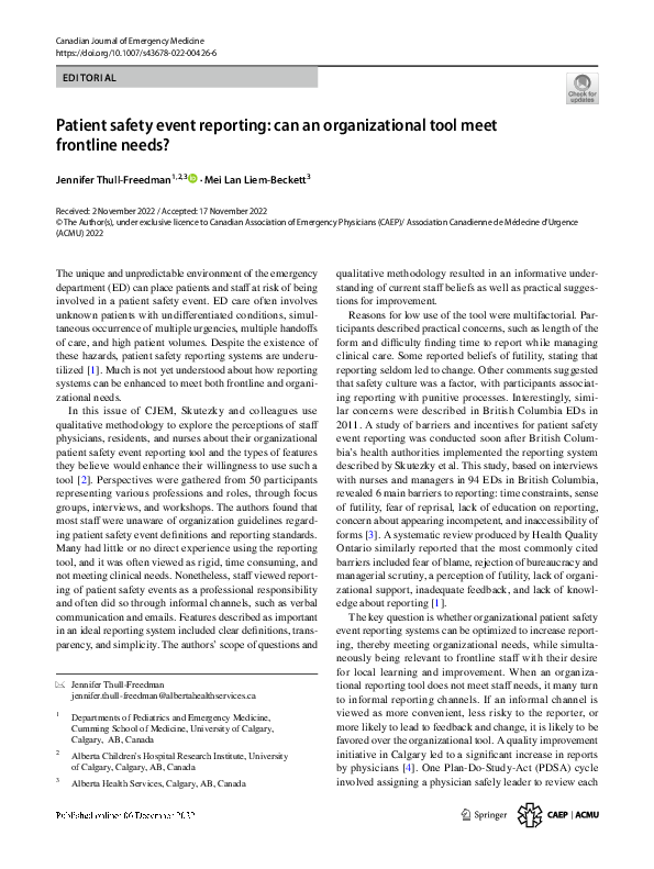 (PDF) Patient safety event reporting: can an organizational tool meet ...