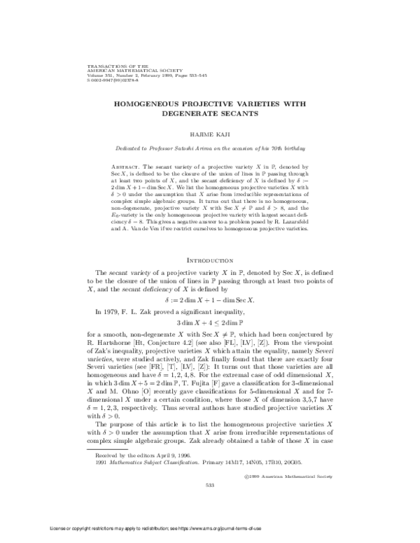 Pdf Homogeneous Projective Varieties With Degenerate Secants