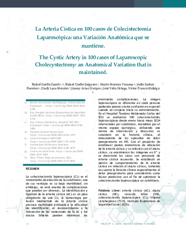 (PDF) LA ARTERIA CÍSTICA EN 100 CASOS DE COLECISTECTOMIA LAPAROSCÓPICA