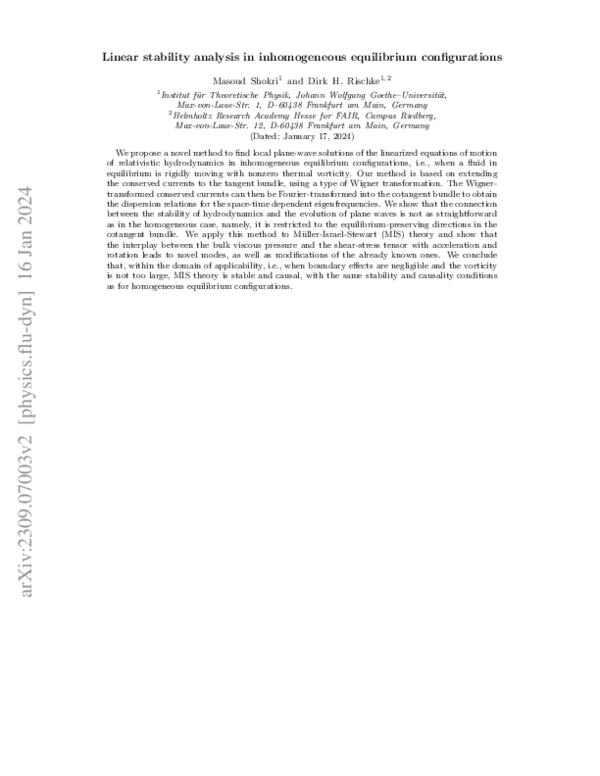 (PDF) Linear stability analysis in inhomogeneous equilibrium configurations