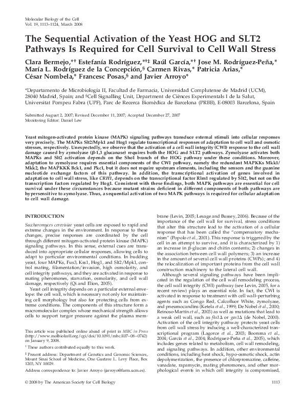 (PDF) The Sequential Activation of the Yeast HOG and SLT2 Pathways Is Required for Cell Survival ...