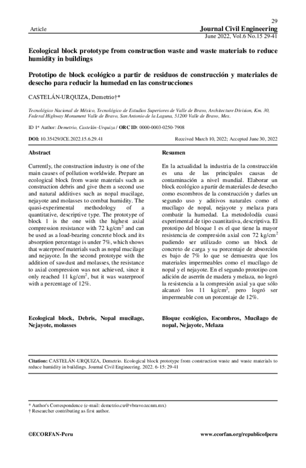 (PDF) Ecological block prototype from construction waste and waste ...