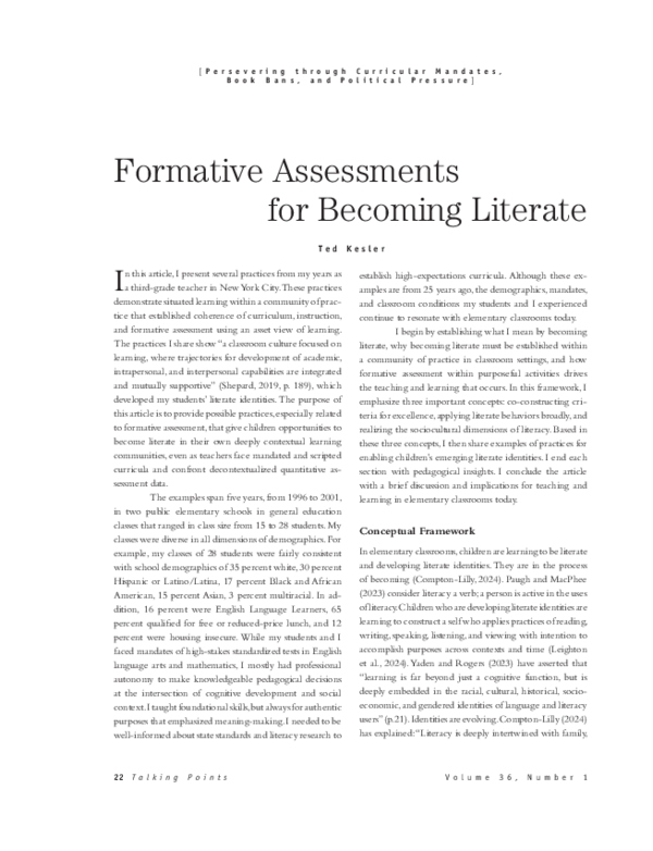 (PDF) Formative Assessment for Becoming Literate