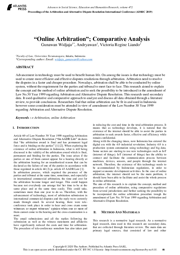 (PDF) “Online Arbitration”; Comparative Analysis
